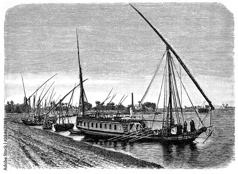 Dahabeah, passenger boat used in Egypt on Nile river: shallow-bottomed ...