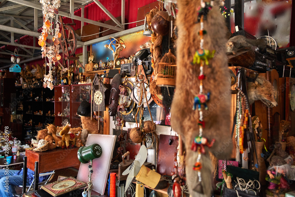 Flea market, swap meet, old rare retro things, vintage objects Stock ...