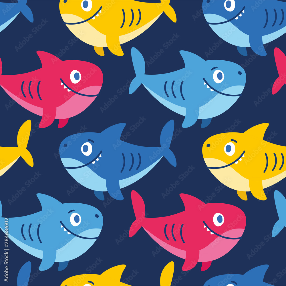 Cute sea vector animals of the deep. Cartoon seamless pattern on a ...