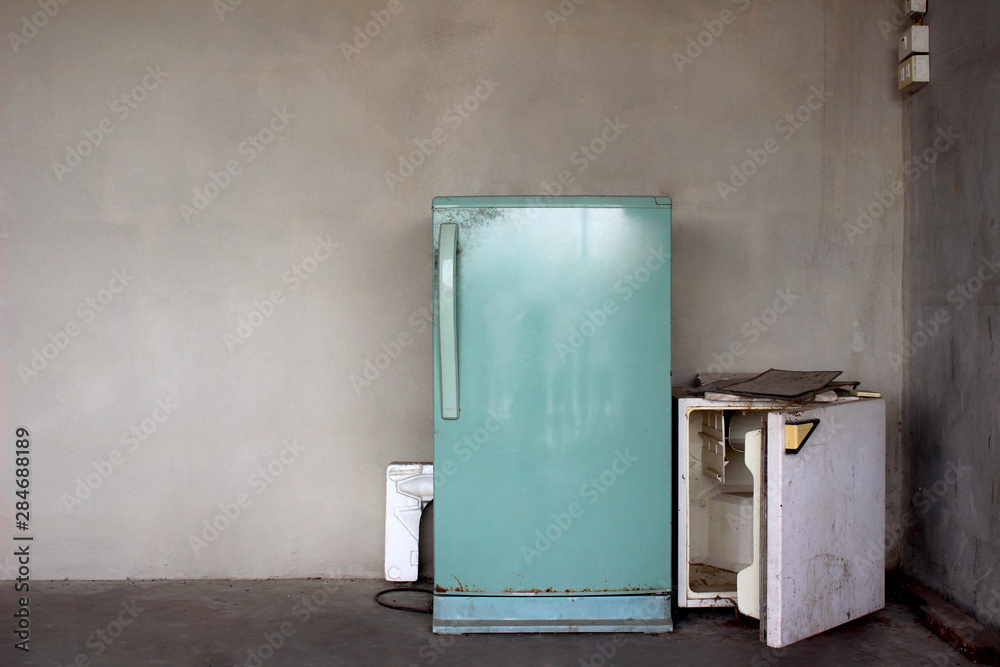 Old refrigerator and dirty wall, interior, household, old fridge Stock ...