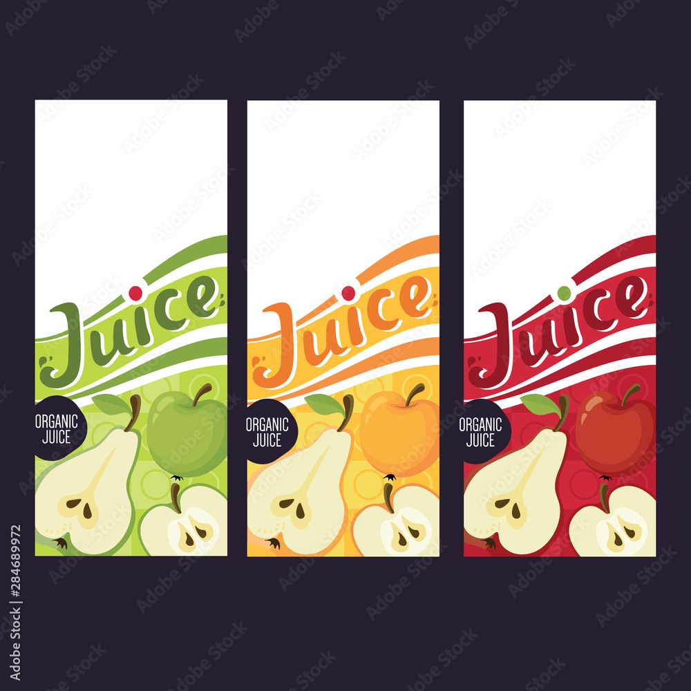Vector Fruit juice pack vector set with apple and pear.Template fruit ...