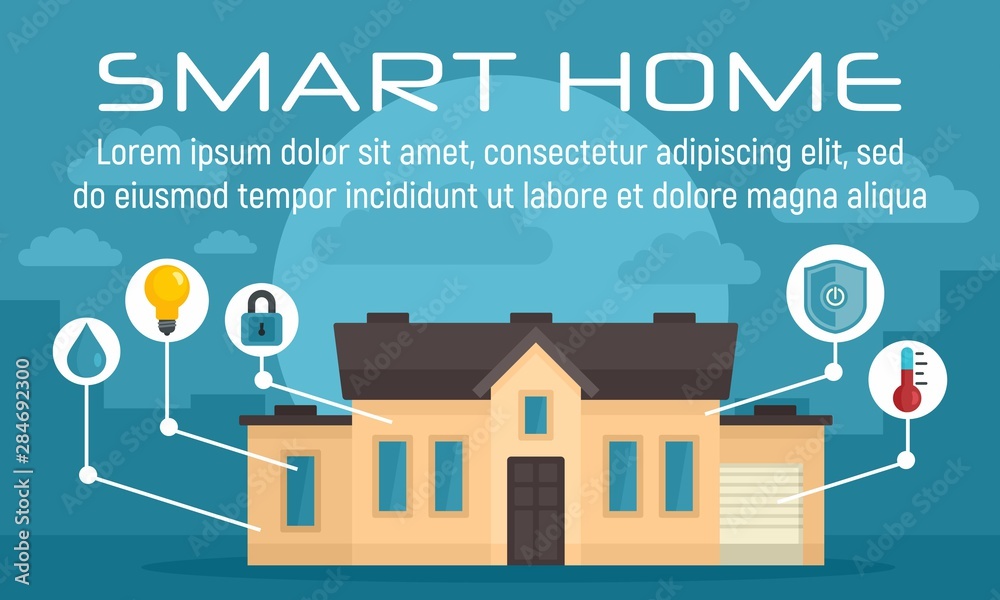 Luxury smart home concept banner. Flat illustration of luxury smart ...