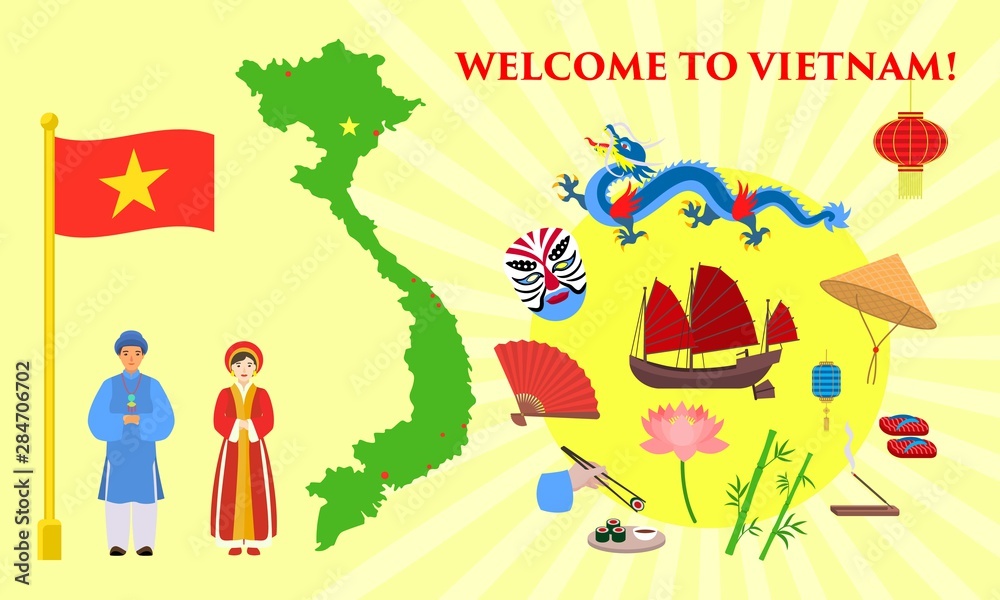 Welcome to Vietnam concept banner. Flat illustration of welcome to ...