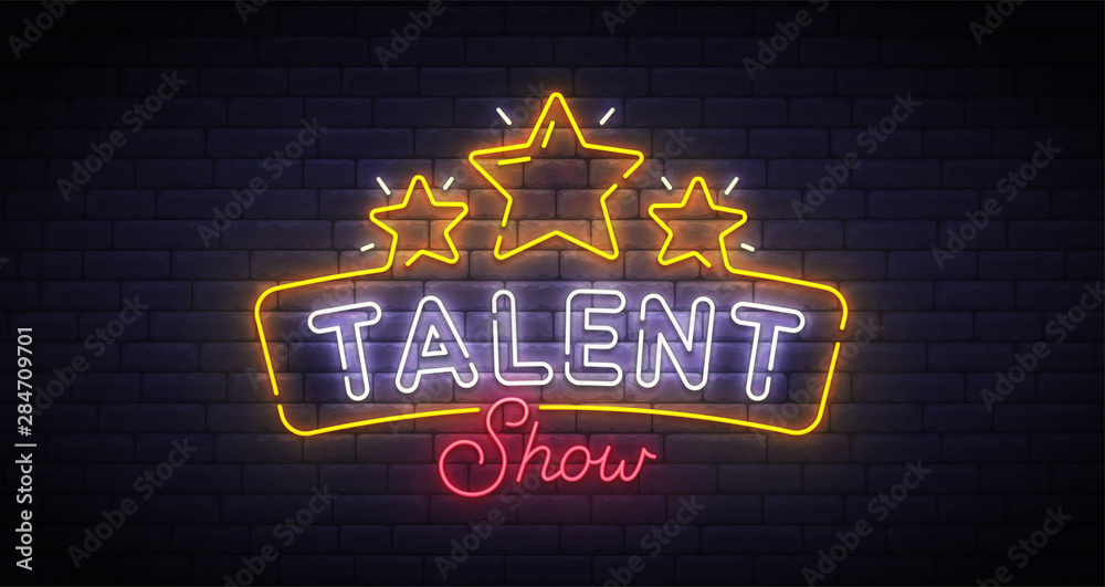 Talent Show neon sign, bright signboard, light banner. Talent Show logo ...
