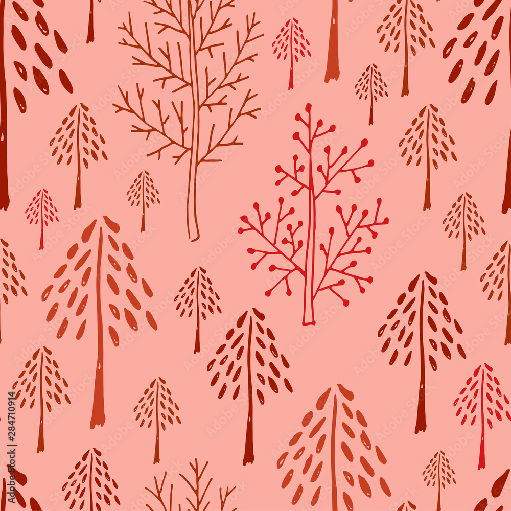Trees seamless pattern om peach color bckground. Childish background ...