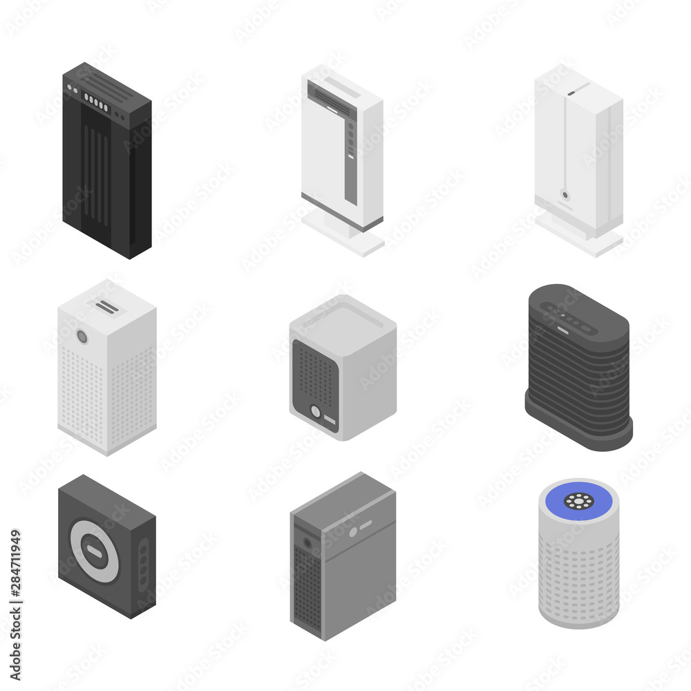 Air purifier icons set. Isometric set of air purifier vector icons for ...