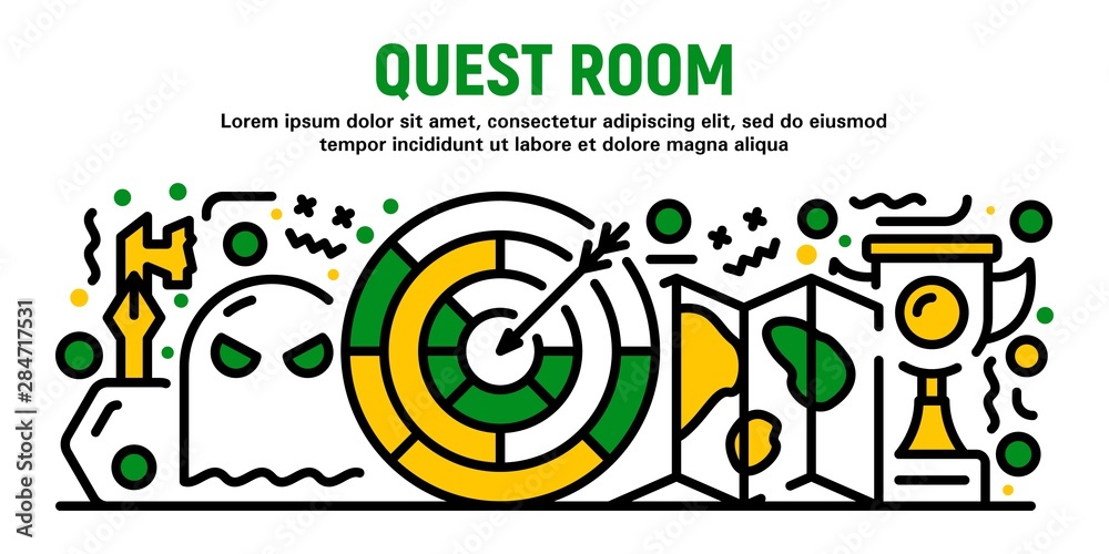Quest room banner. Outline illustration of quest room vector banner for ...