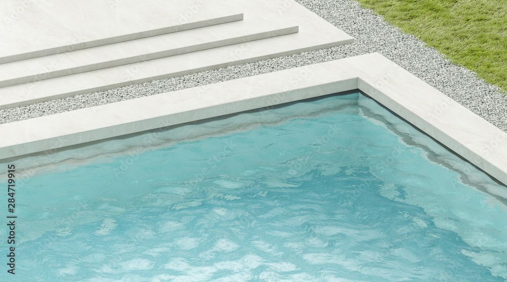 Foto Stock Blank blue rippled water in swimming pool mockup, 3d ...