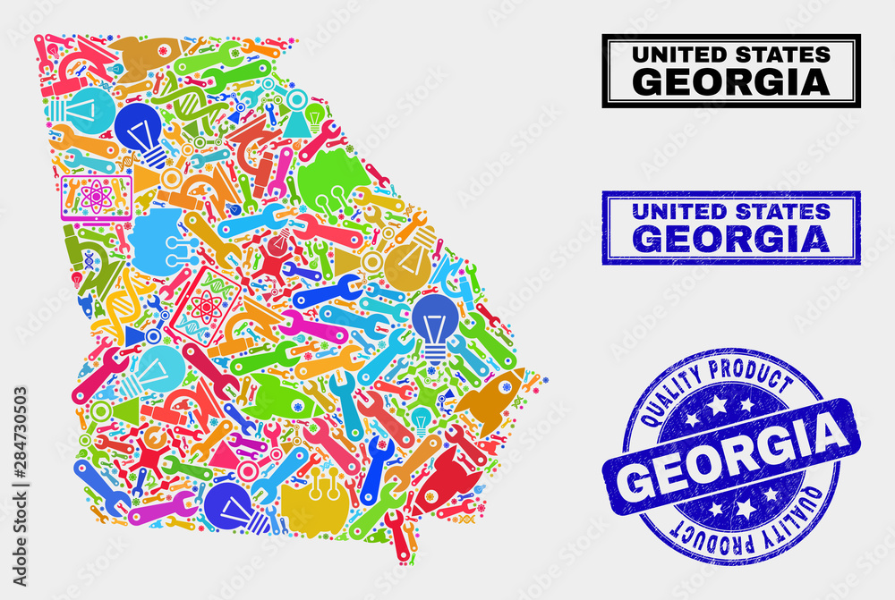 Vector collage of service Georgia State map and blue watermark for ...