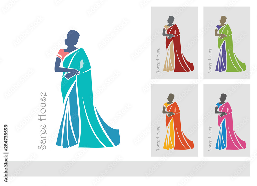 Vector illustration of Indian women with different Saree concepts Stock ...