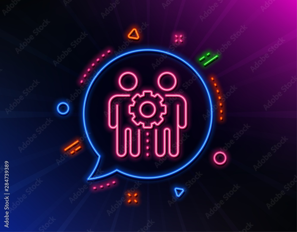 Employees teamwork line icon. Neon laser lights. Collaboration sign ...