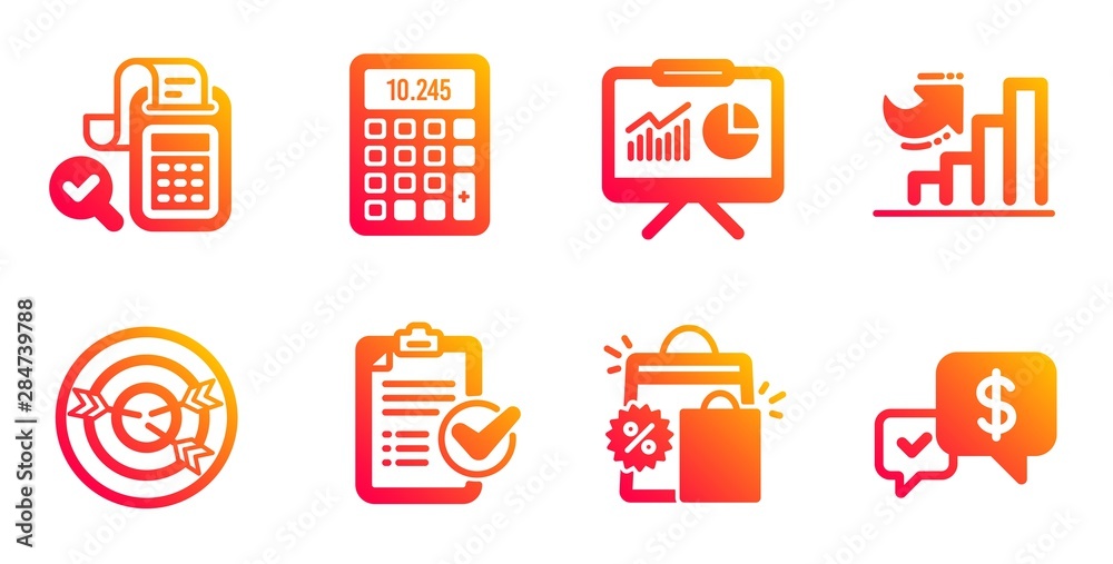 Targeting, Growth chart and Bill accounting line icons set ...