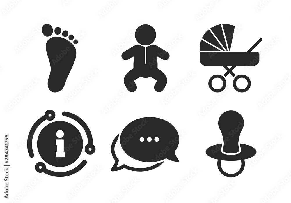 Toddler boy with diapers symbol. Chat, info sign. Baby infants icons ...