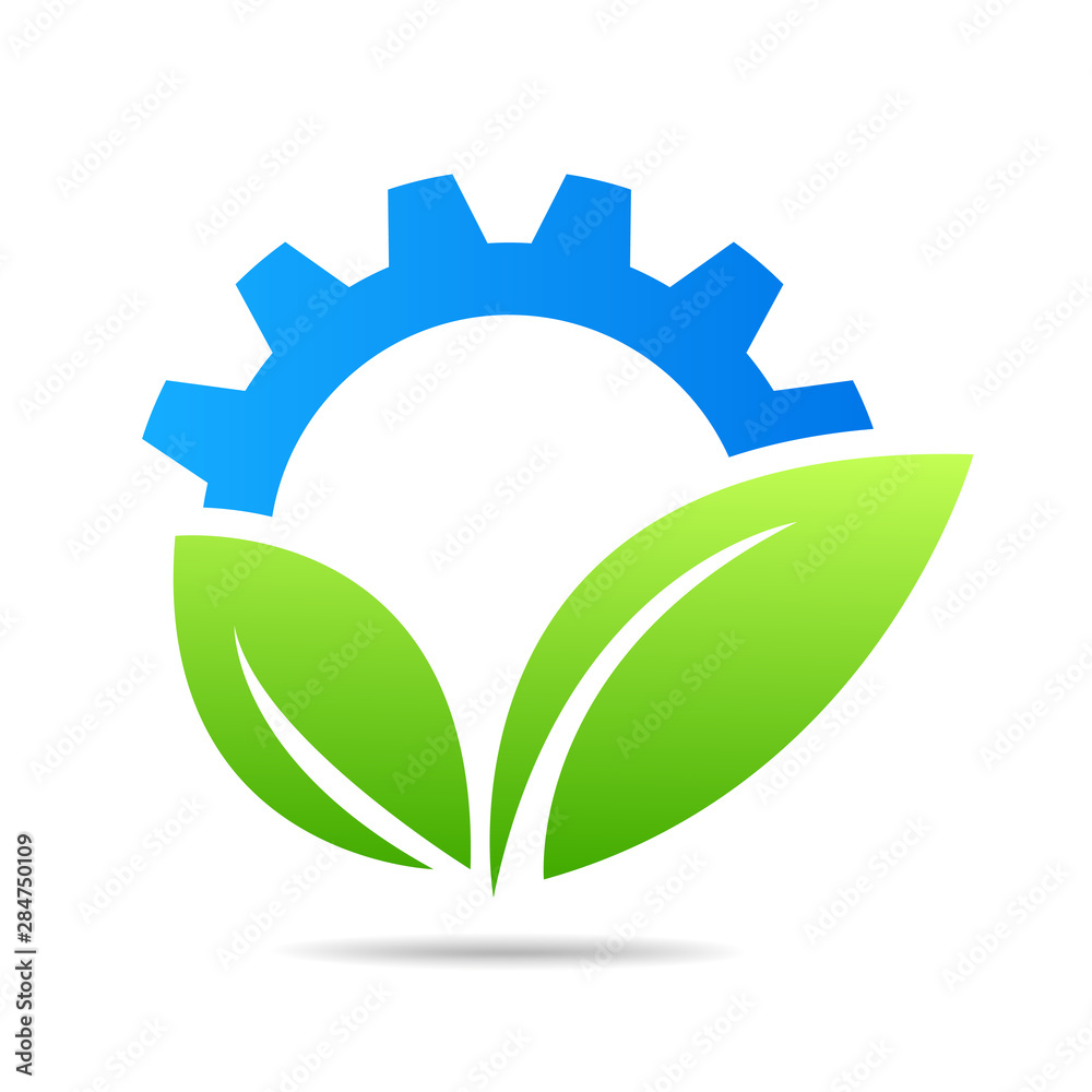 gear and leaf logo combination. Mechanic and eco symbol or icon Stock ...