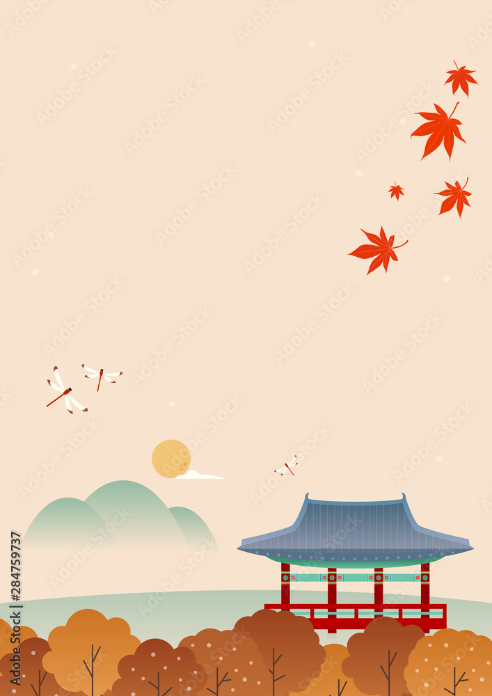 Korean traditional background. Mid autumn vector illustration. Stock ...