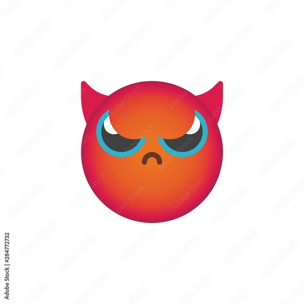 Devil face emoticon flat icon, Angry face with horns emoji vector sign ...