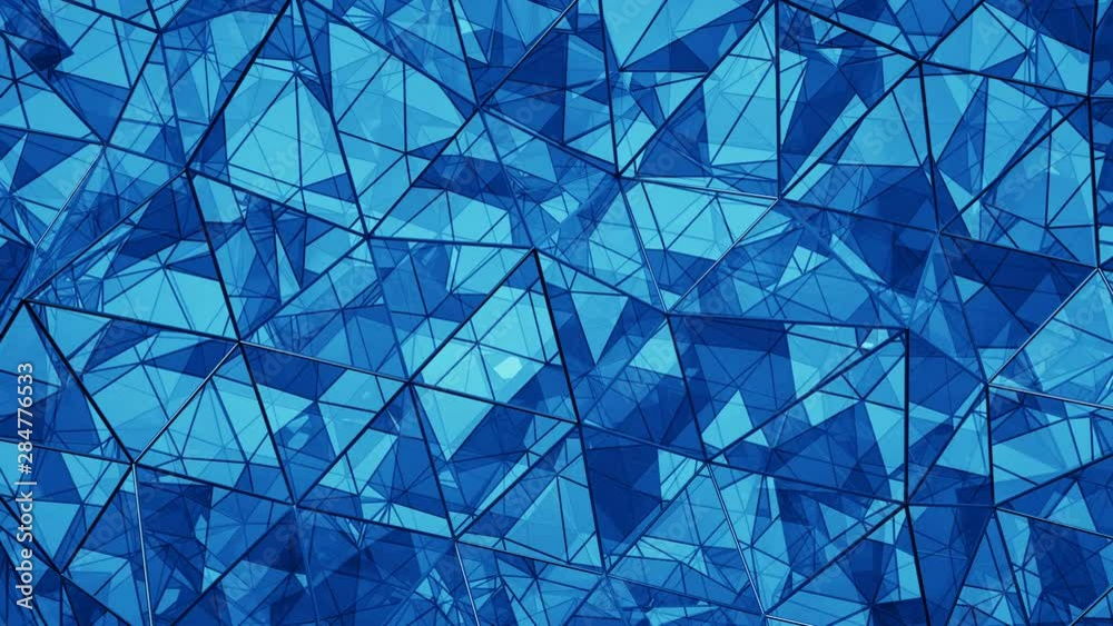 Blue polygonal structure with glass triangle sections Stock Video ...