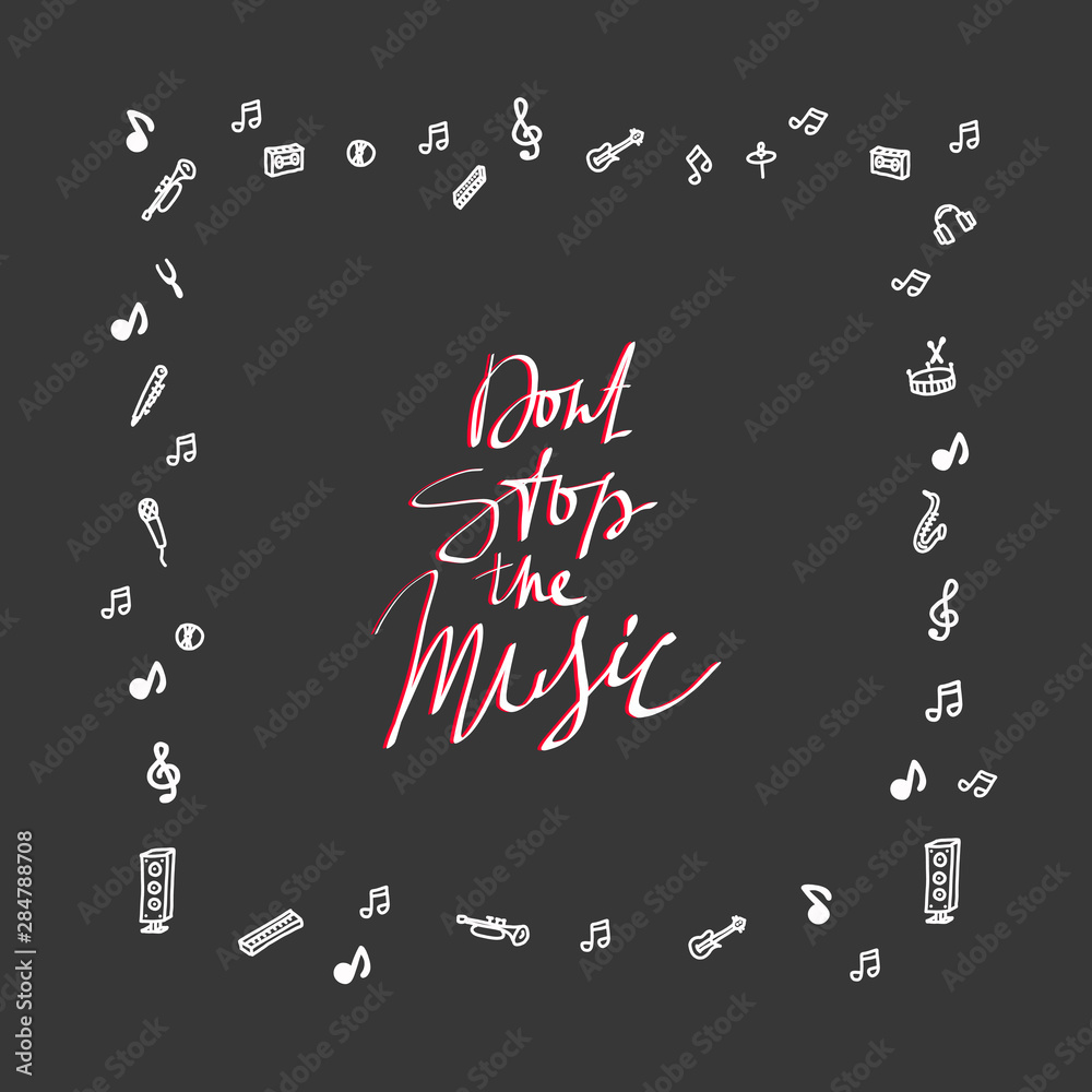 Colorful music poster with the inscription don't stop music. record ...