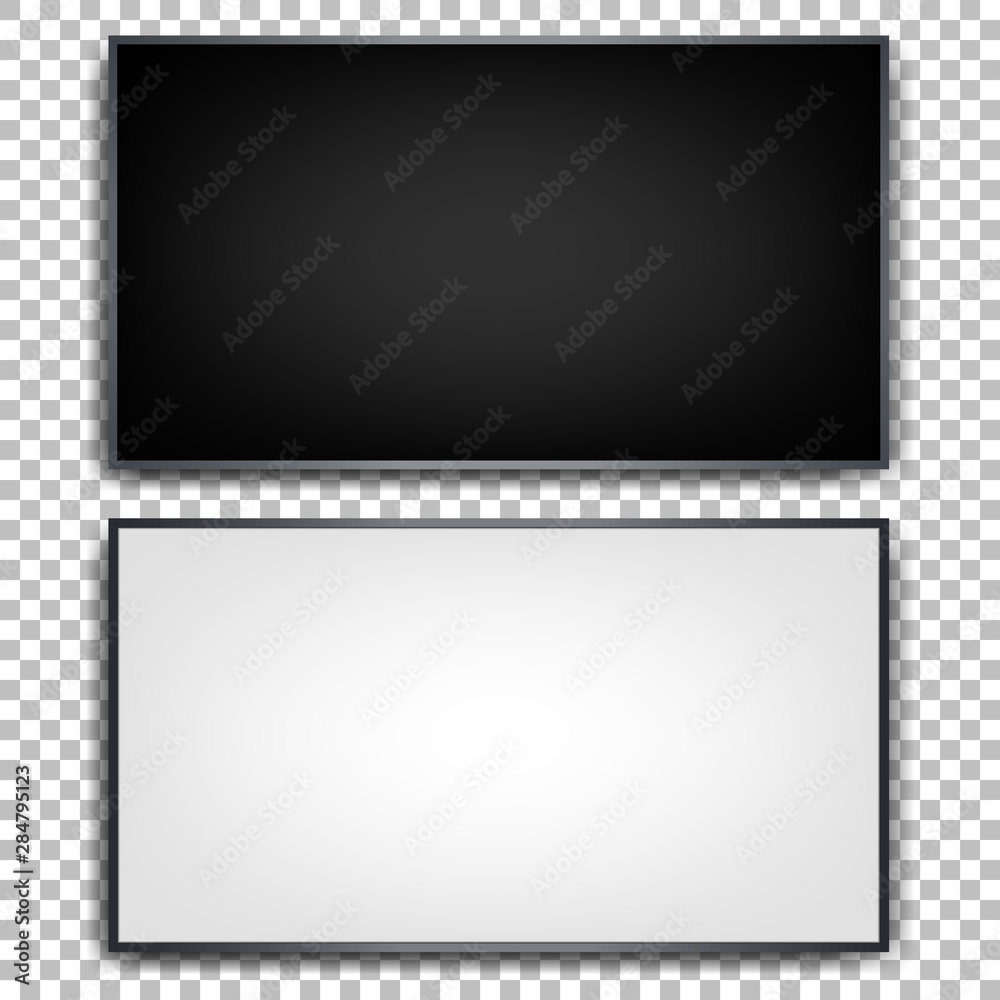 Flat tvs on a transparent background. Wall mounted plasma TV. Black and ...