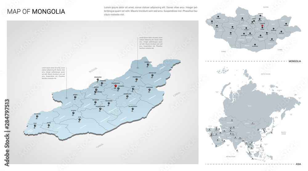 Vector set of Mongolia country. Isometric 3d map, Mongolia map, Asia ...