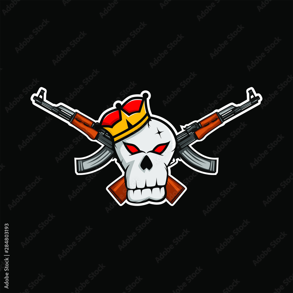 skull kings mascot with AK-47 gun. weapon form russian ak-47. Stock ...