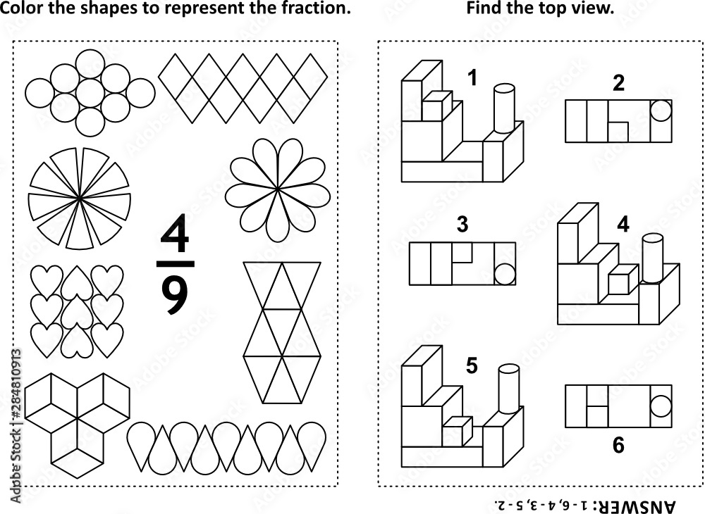 Two visual math puzzles and coloring pages. Color the shapes to ...