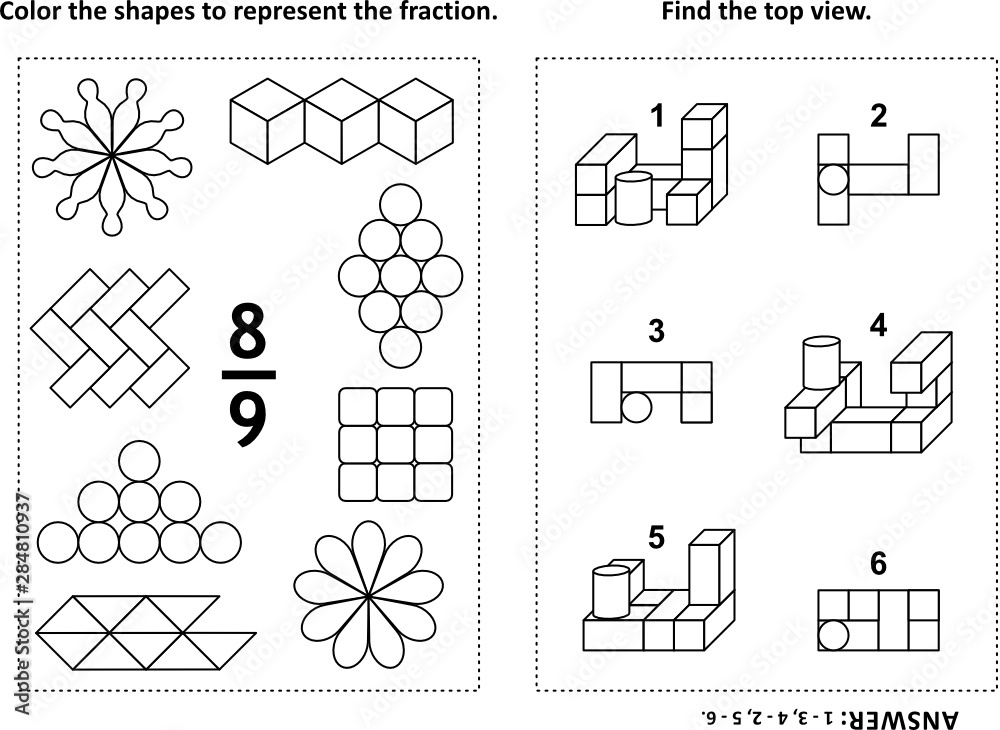 Two visual math puzzles and coloring pages. Color the shapes to ...