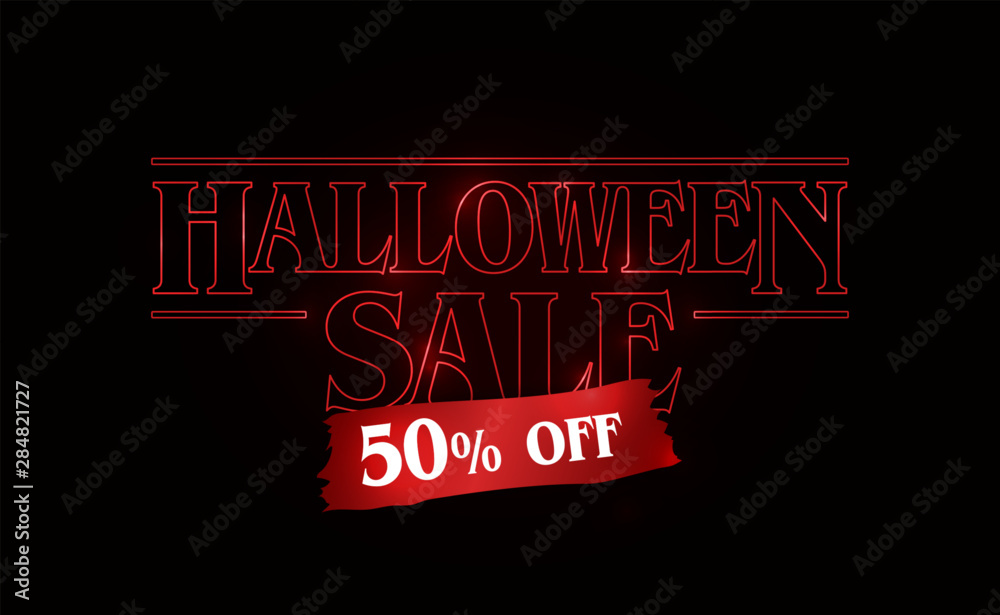 Halloween Sale 50% off text logo, Red glow text on black background. 80 ...