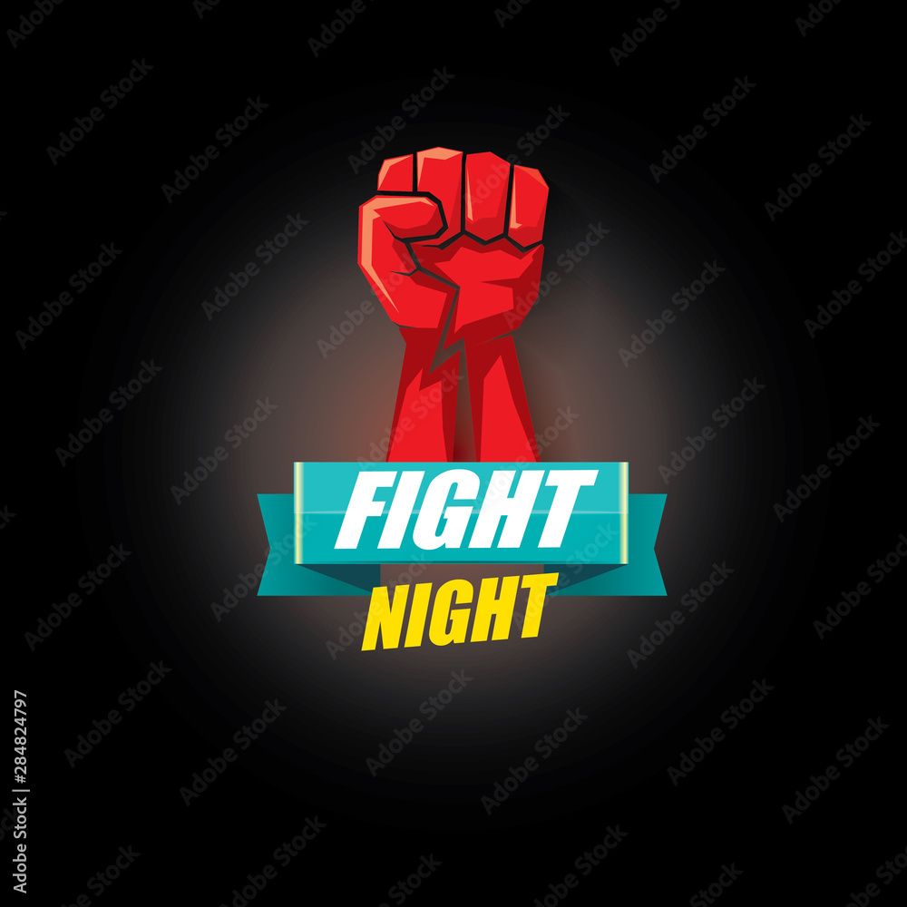 Fight night vector modern poster with text and strong fist. mma ...