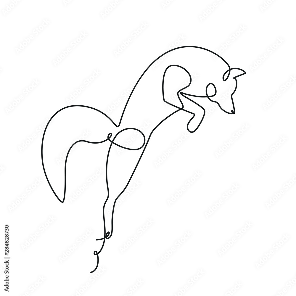 Fox one line drawing on white isolated background. Vector illustration ...