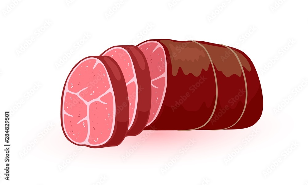 Red fat sausage, kielbasa, salami, mortadella, pepperoni with slices ...