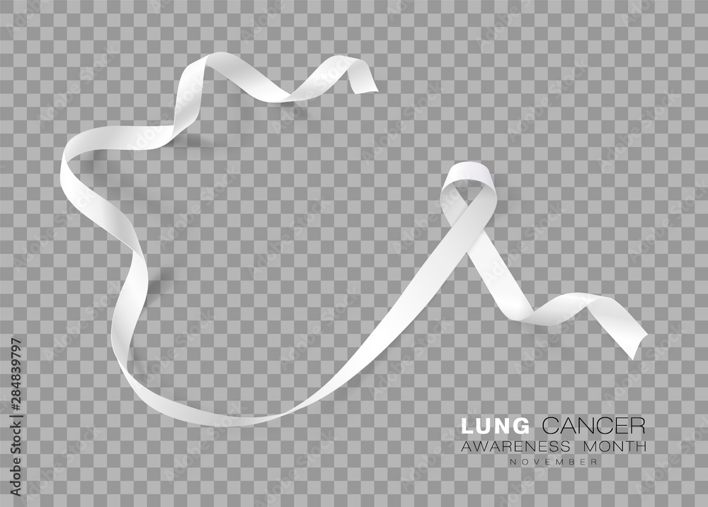 Lung Cancer Awareness Month. White Color Ribbon Isolated On Transparent ...