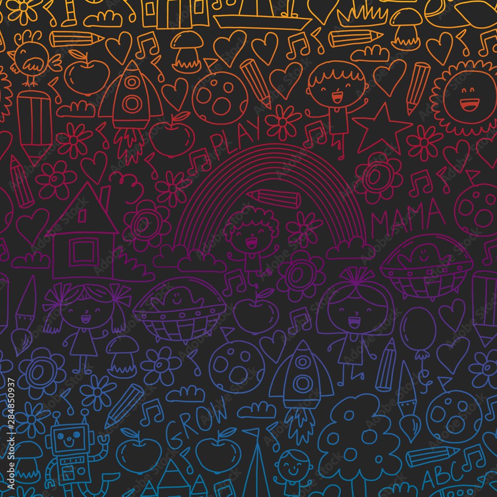 Painted by hand style pattern on the theme of childhood. Vector ...