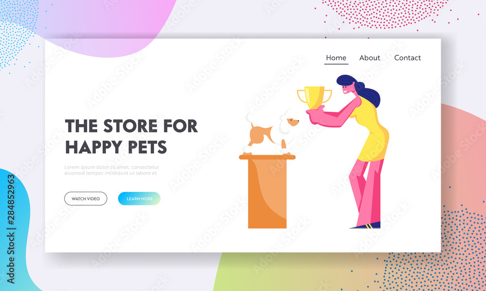 Pet Competition Website Landing Page. Poodle Stand on Winner Pedestal ...