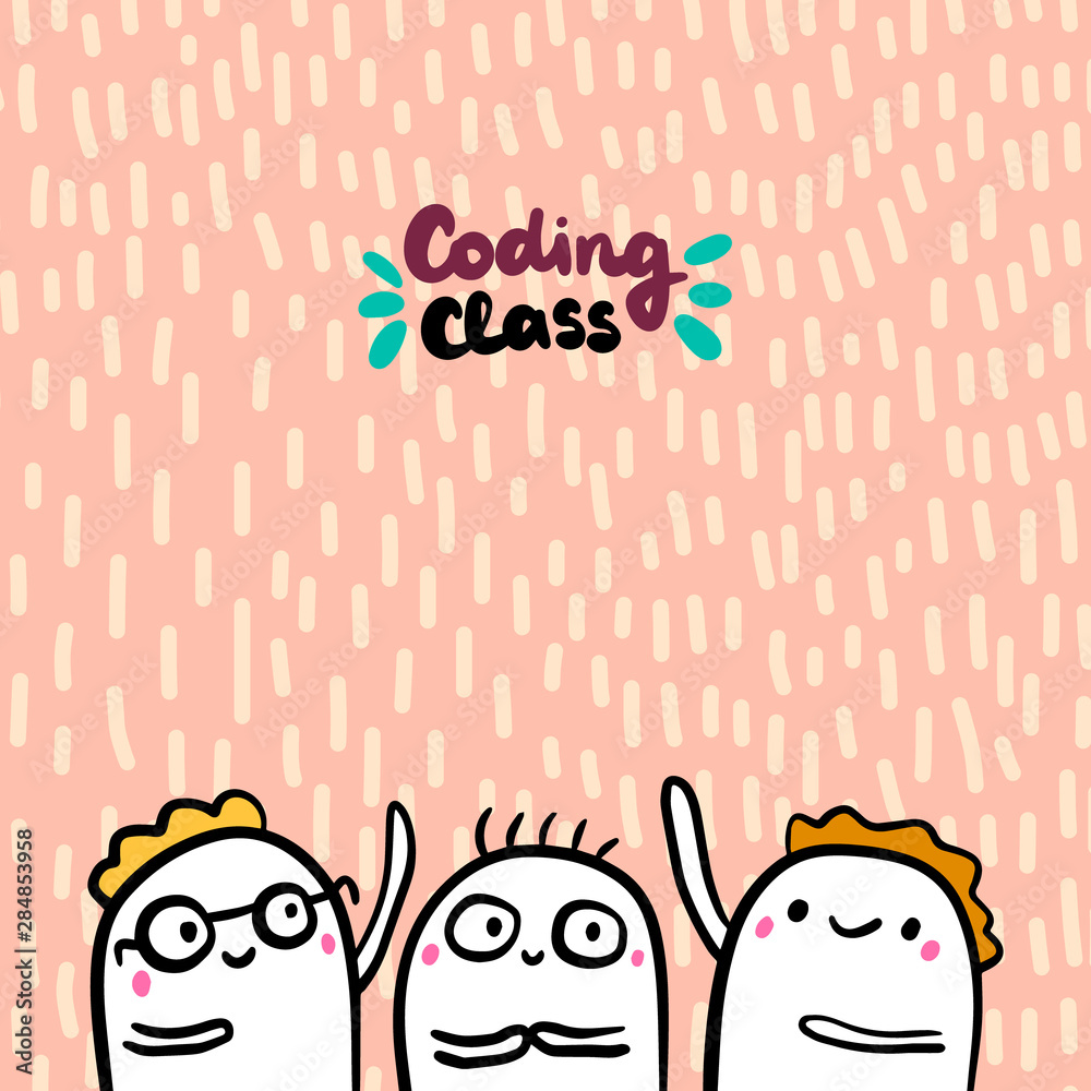 Coding class hand drawn vector illustration in cartoon style. Group of ...