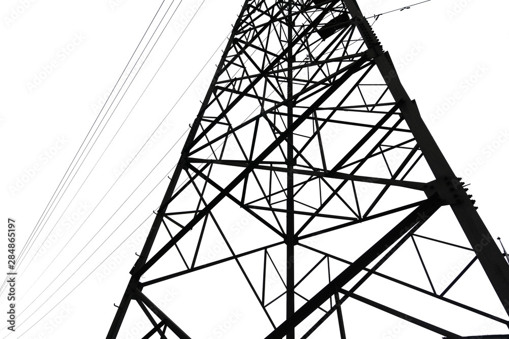 Vector high voltage pylons on white background in isometric perspective ...