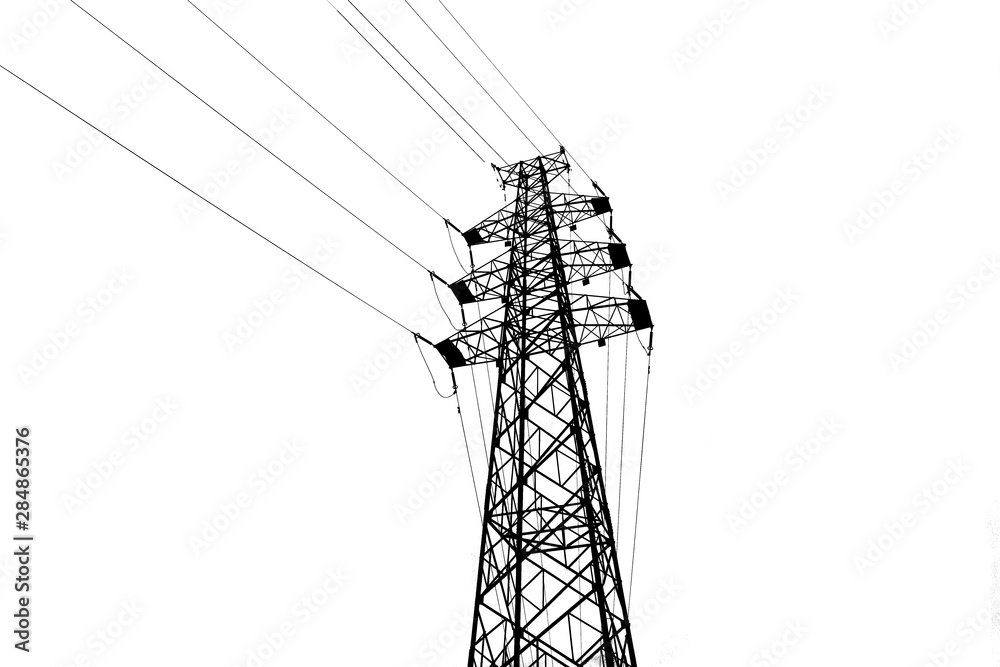 Vector high voltage pylons on white background in isometric perspective ...