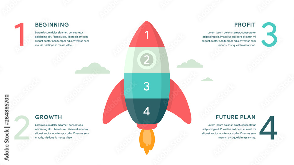Vector Rocket for Business infographics concept with 4 options, parts ...