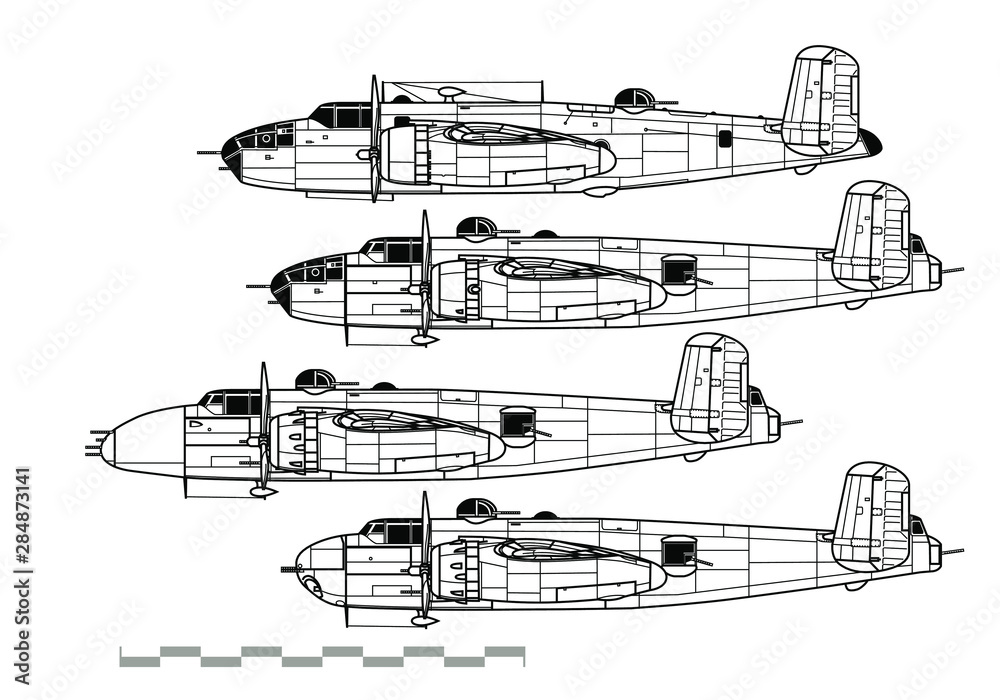 North American B-25 Mitchell. Outline vector drawing Stock Vector ...