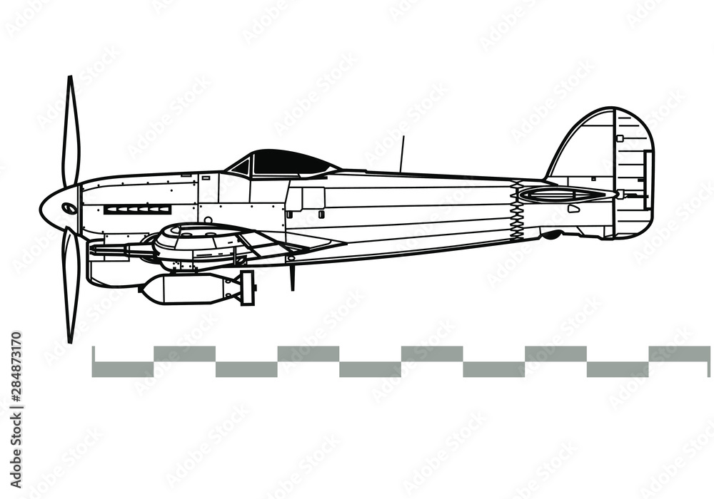 Hawker Typhoon. Outline vector drawing Stock Vector | Adobe Stock