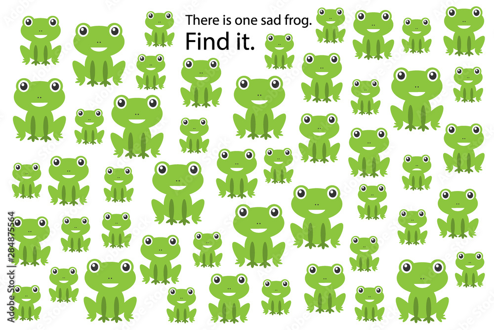 Find sad frog, education puzzle game for children, preschool worksheet ...