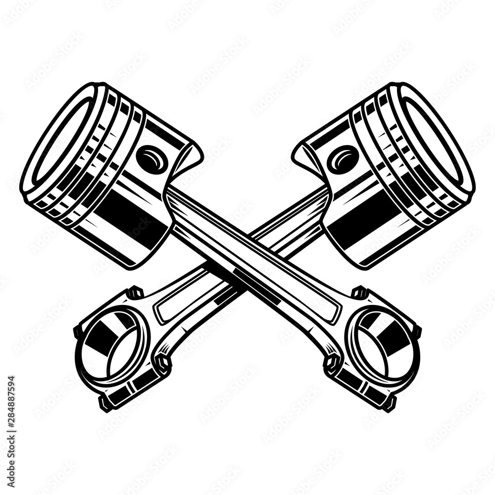 Crossed motorcycle pistons. Design element for poster, flyer, card ...