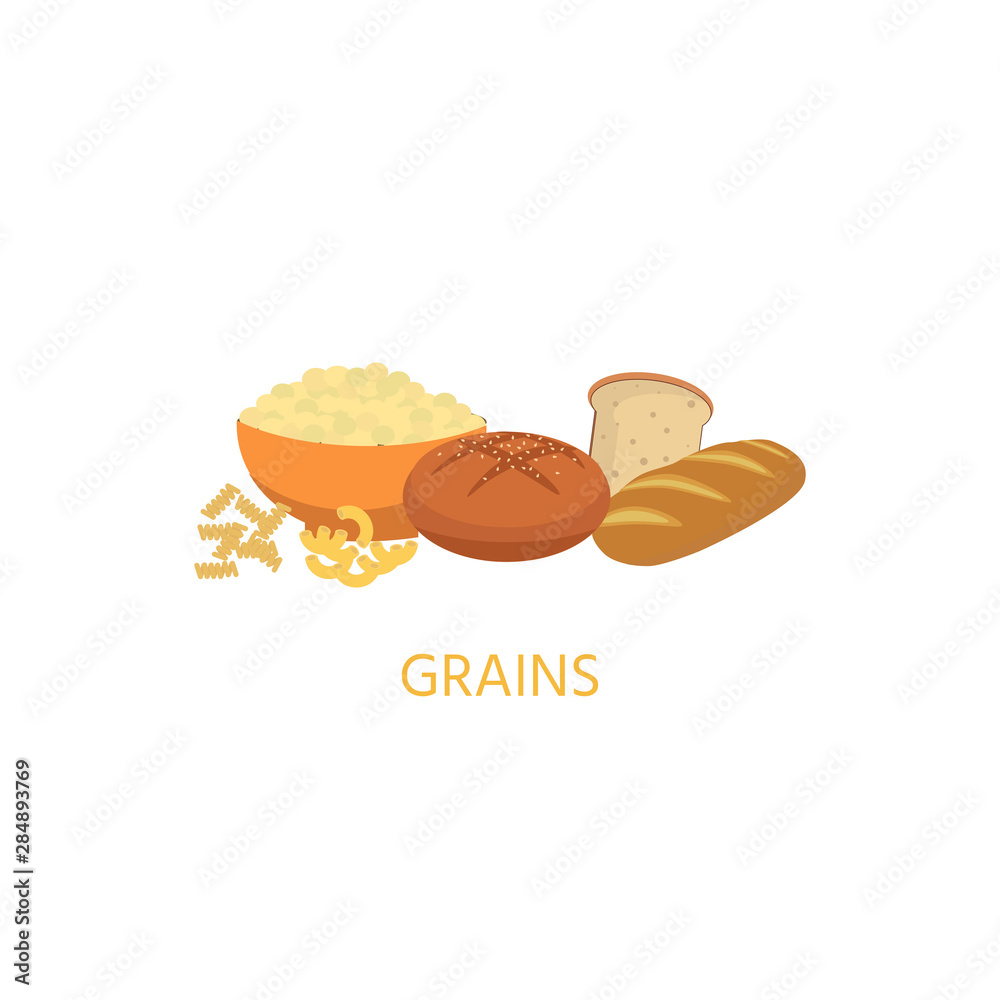 Diet. Healthy eating concept. Grains food icons isolated on white ...