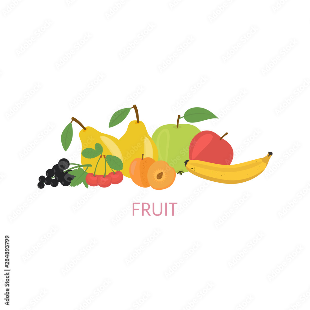 Diet. Healthy eating concept. fruit food icons isolated on white ...
