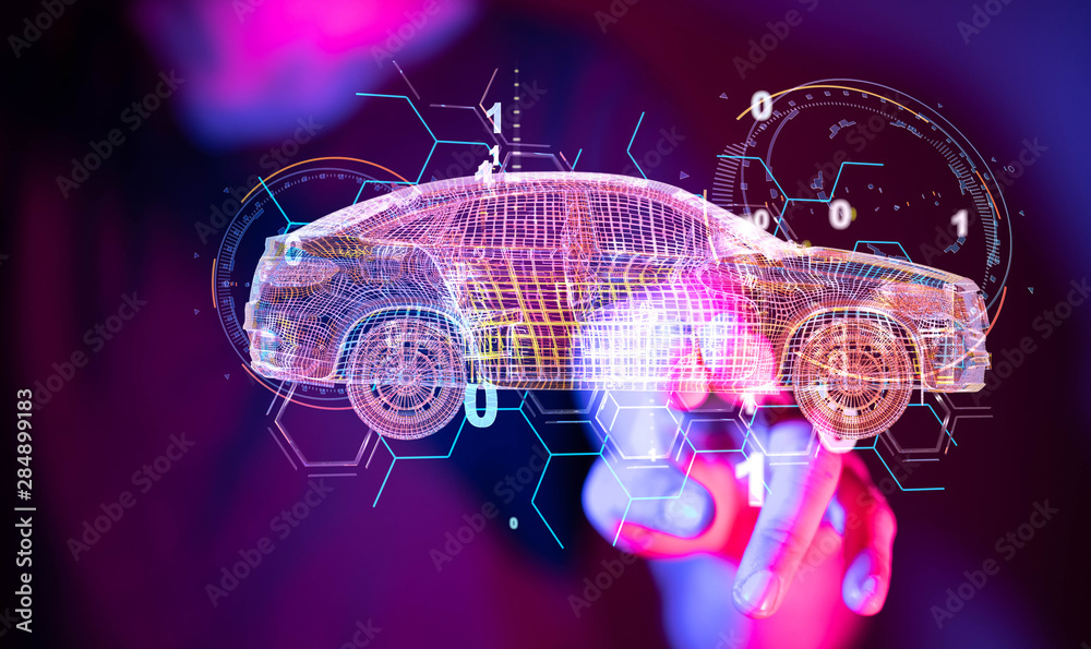 digital car technology smart in virtuel room Stock Photo | Adobe Stock