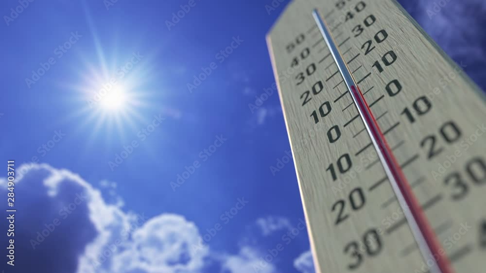 Temperature drops to 10 ten degrees centigrade, thermometer close-up ...