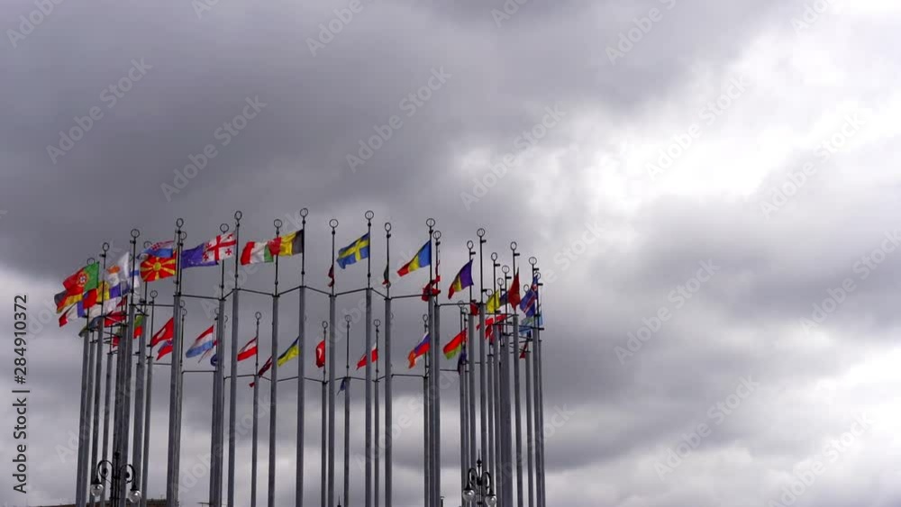 flags of the main countries of the world, located in a circle, develop ...