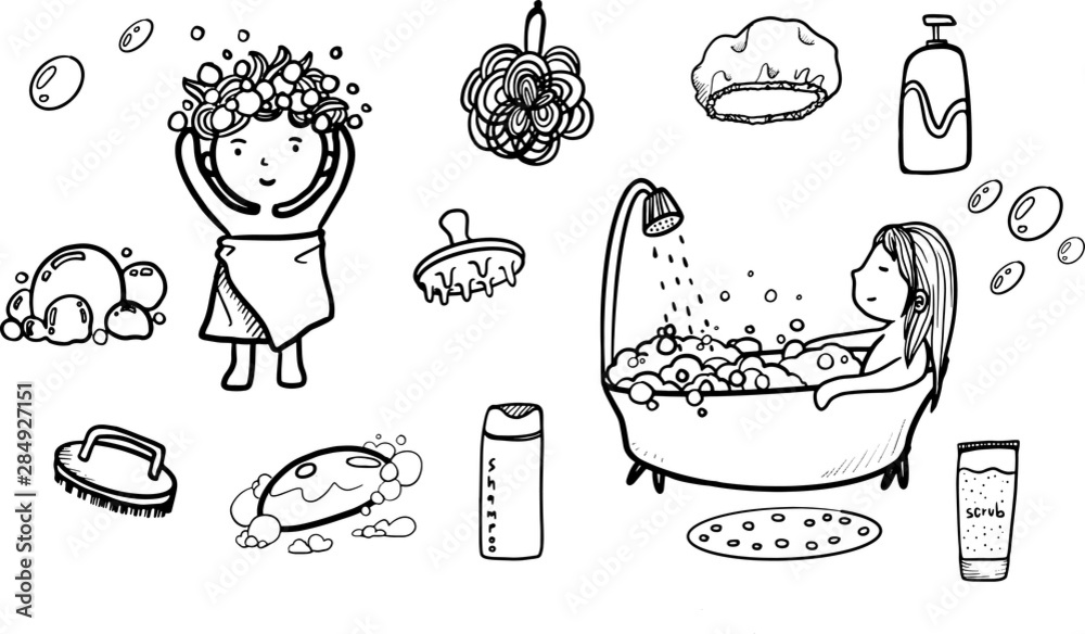 cute hand draw doodle art illustration in shower theme Stock ...