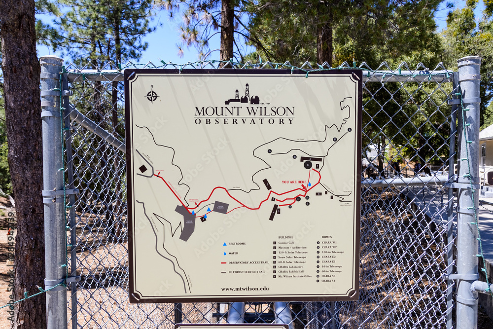 June 9, 2018 Mt Wilson / CA / USA - Map of Mt Wilson Observatory ...