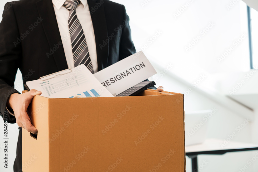 Businessperson carrying packing personal company on brown cardboard Box ...